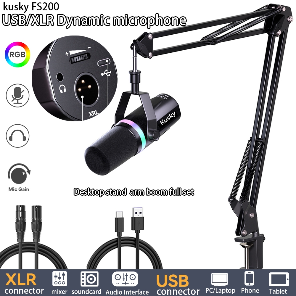 Kusky FS200 Micro Năng Động USB / XLR Chế Độ Kép Mic RGB USB Chơi Game ...