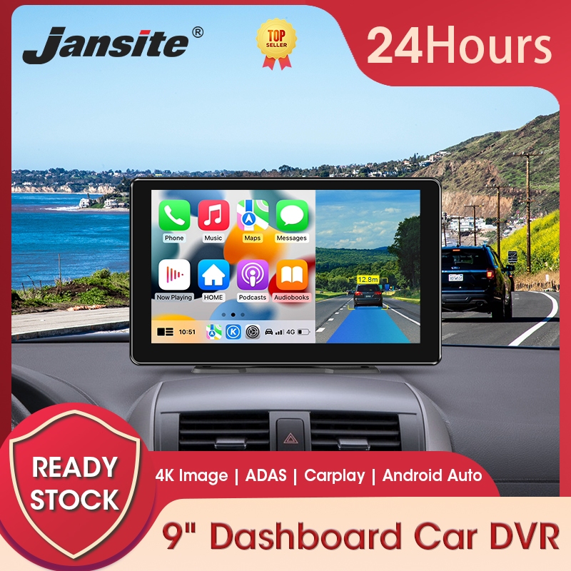 Jansite 9 inch ADAS Xe DVR 4K Lái Xe Ghi Gương Chiếu Hậu Video Player Không Dây Carplay Android ...