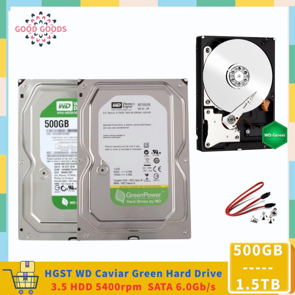 Hgst Western Digital WD Green WD5000AADS 500GB 1TB 1.5TB 32MB Cache SATA 3.0Gb / s Ổ cứng trần 3 ...