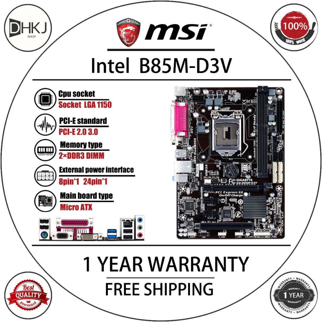Gigabyte GA-B85M-D3V B85 Z87 LGA 1150 Core i7 / i5 / i3 / Pentium ...