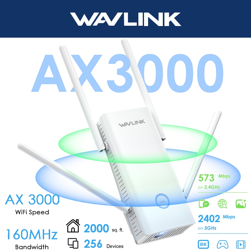 Bộ lặp WiFi WAVLINK AX3000 Wi-Fi 6 Bộ mở rộng tầm xa Bộ khuếch đại AP / WiFi với băng thông 160 ...