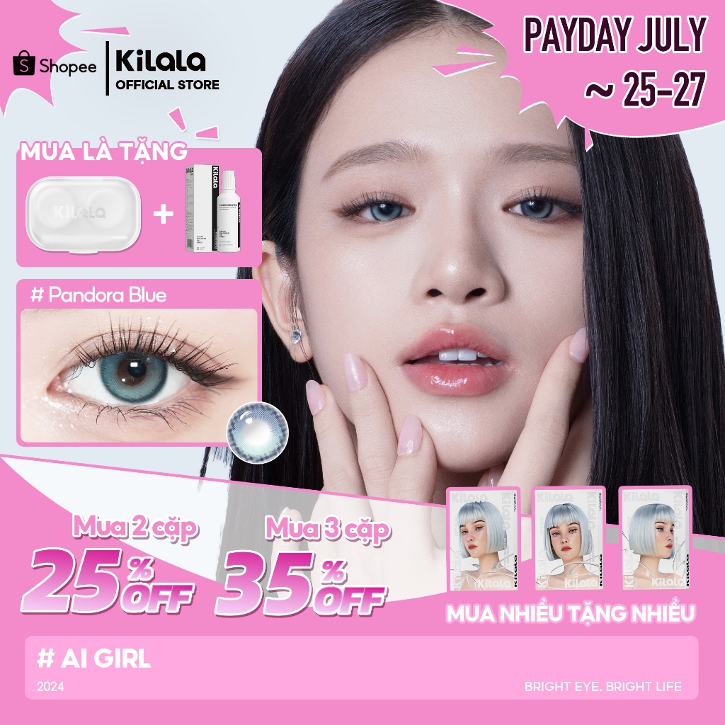 Kính áp tròng Kilala màu lam Pandora Blue lens cận 6 tháng DIA 14.2mm ...