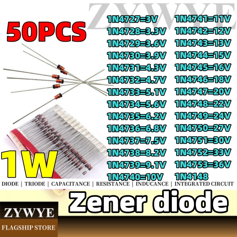 Bộ 50 1N4733A Bộ Điều Chỉnh Điện Áp Diode 1N4742 3.3V 5.1V 12V 18V 22V 1N4733 1N4727 4.7 V DO-41 ...