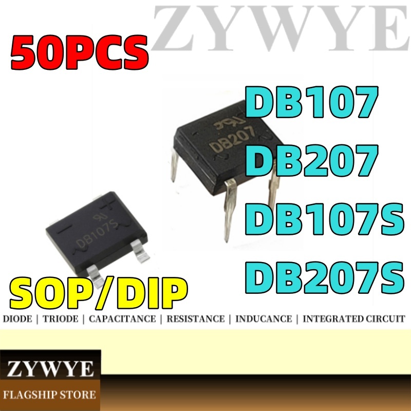 Bộ 50 DB107 DB207 4 chân Cầu Ngăn Xếp DB107S DB207S Bộ Chỉnh Lưu Cầu ...