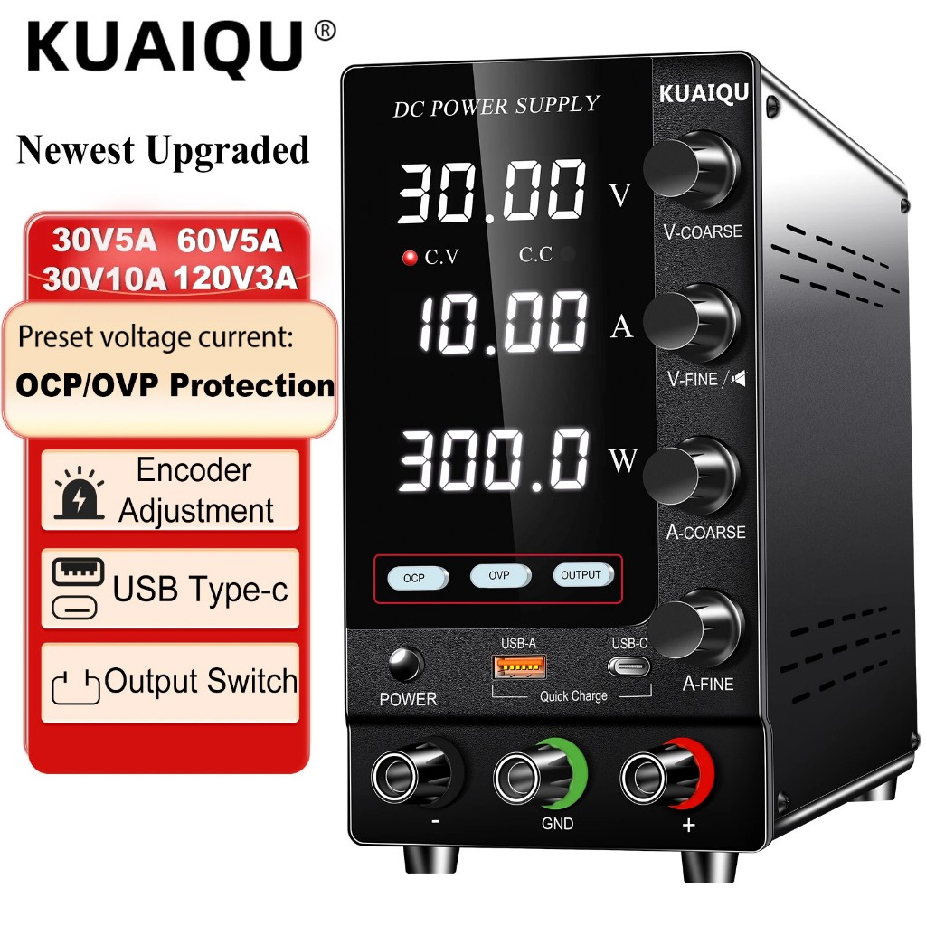 Kuaiqu 24 volt Lab DC Nguồn DC 30V 10A Bộ ổn định điện áp có thể điều chỉnh Nguồn băng ghế dự bị ...