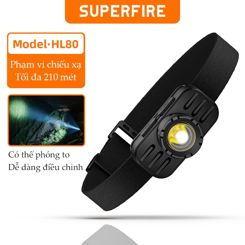 Đèn pin đội đầu SUPERFIRE HL80 Đèn pha có thể sạc lại Ống kính Zoom Mini Đèn pha LED siêu sáng ...