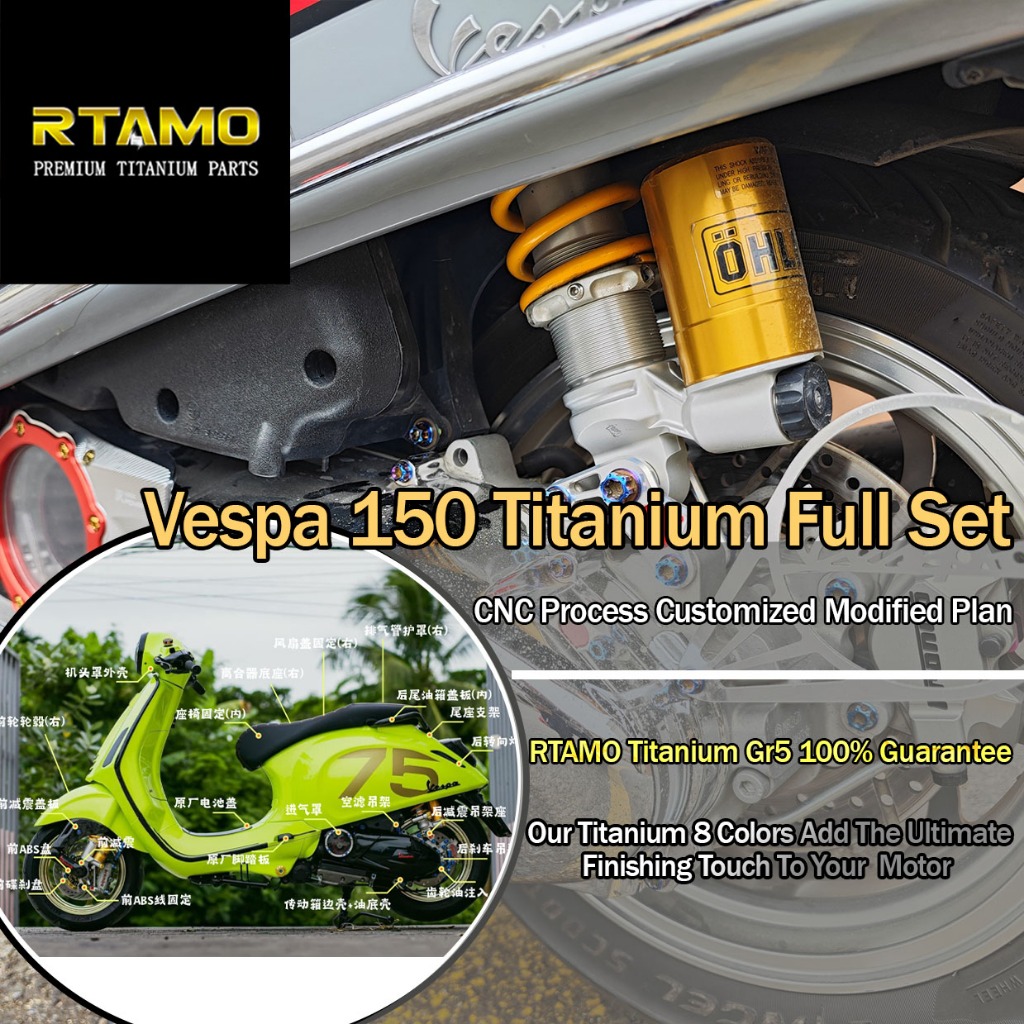 RTAMO Titanium Gr5 Vespa Sprint Primavera 150 Trọn Bộ Mẫu Đầu ItSalaya ...