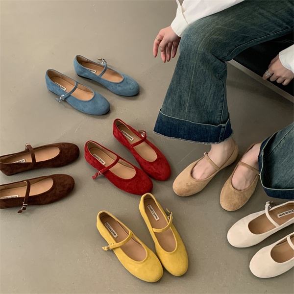 Thời trang phong cách Pháp đầy màu sắc Da lộn đầu tròn Mary Jane Mules ...