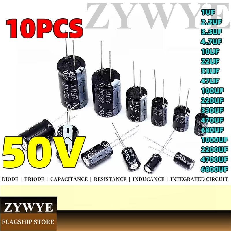 10 Chiếc 50V Tụ 1UF 2.2UF 3.3 UF 4.7 UF 10UF 22UF 33UF 47UF 100UF 220UF ...