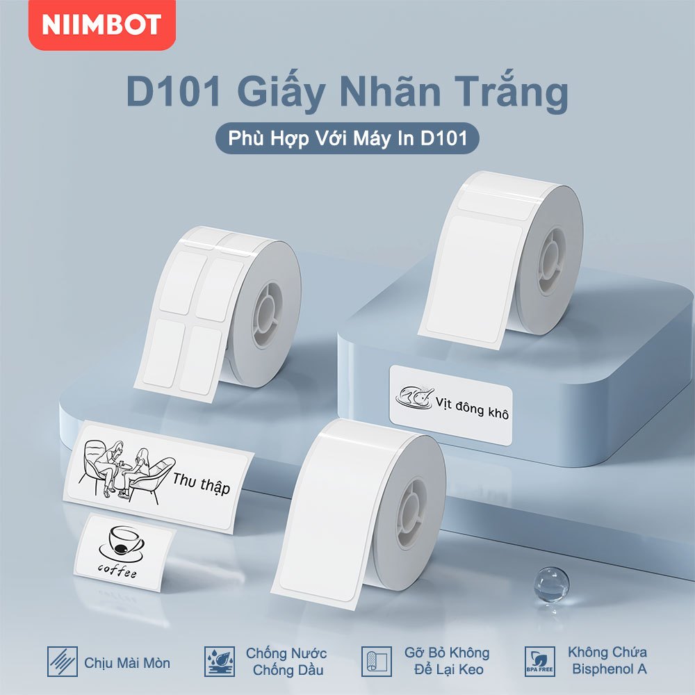 NIIMBOT D101 Giấy nhãn nhiệt màu trắng, chống nước và chống dầu, nhãn ...