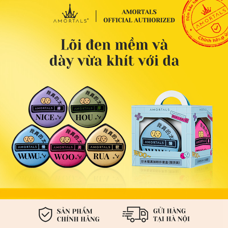 Bông phấn Amortals đen mới 100 điểm, có sẵn 5 miếng, dày dặn vừa vặn ...