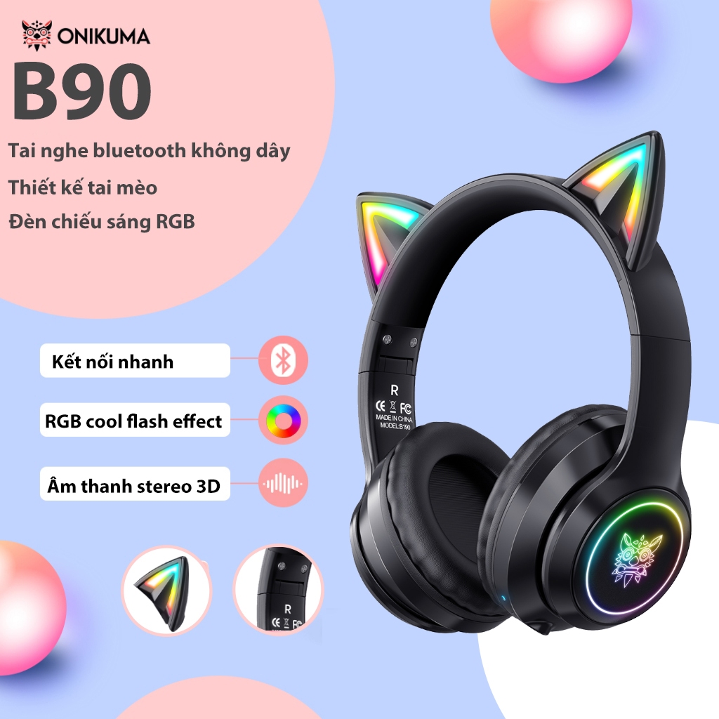 ONIKUMA B90 RGB Cat Ear 5.0 Tai nghe chơi game không dây Tai nghe giảm ...
