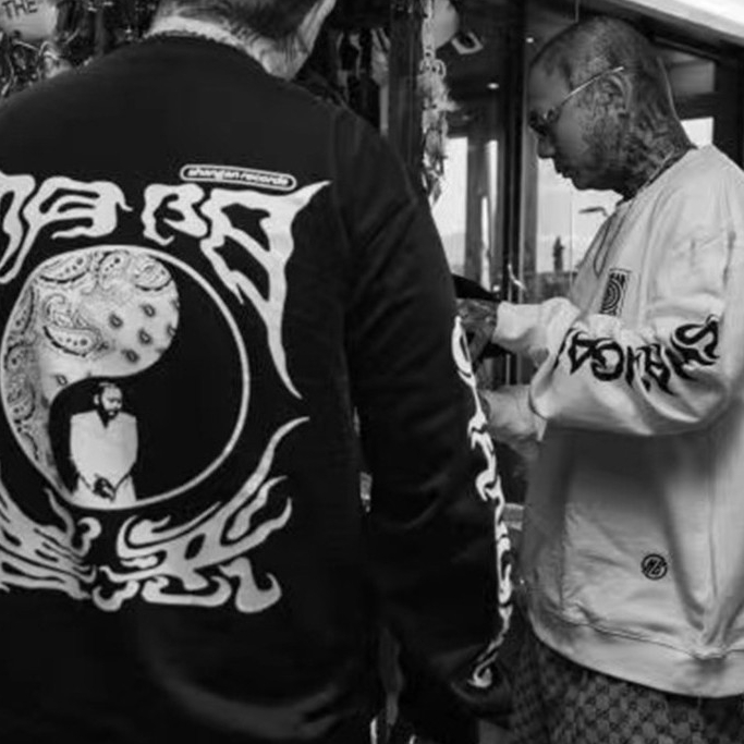 ((100% Cotton) Thu Đông Yin-Yang Hạt Điều Hoa Bờ Tây Đen Trắng Rời Áo Thun Dài Tay | Shopee Việt Nam