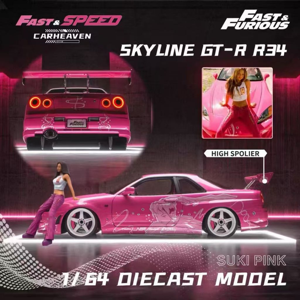 Tốc độ nhanh FS 1: 64 Skyline GTR R34 Đuôi cao FNF Mẫu xe hợp kim màu ...