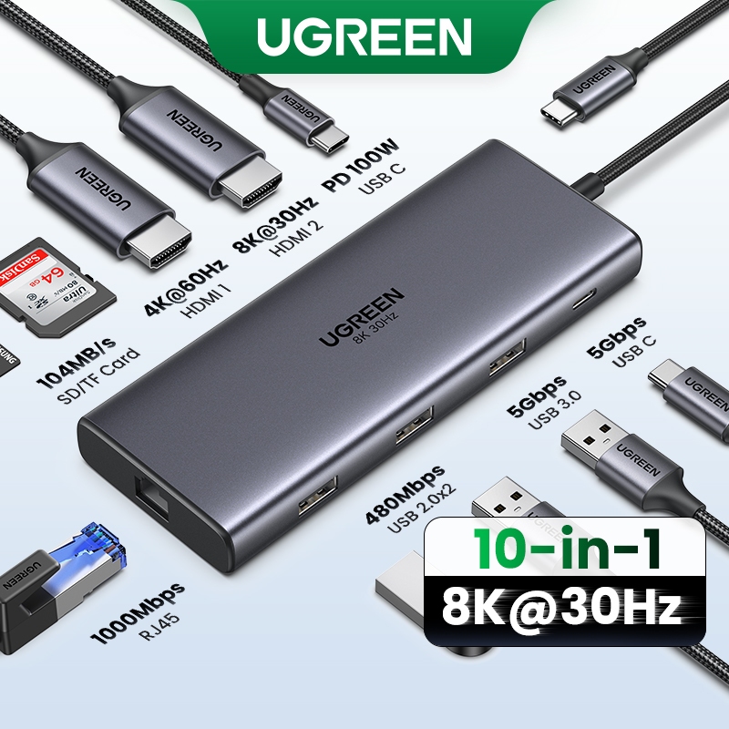 Ugreen Revodok Pro 210 Docking Station 10 trong 1 USB C Dock Dual HDMI 4K @ 60Hz Đơn 8K @ 30Hz ...