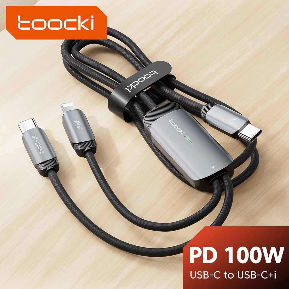 Cáp dữ liệu sạc nhanh Toocki 2 trong 1 PD 100W loại C sang loại C / L Dây bện đa chức năng PD ...