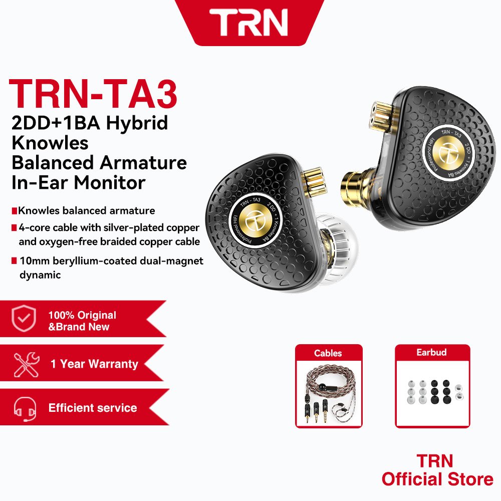 Tai nghe nhét tai TRN TA3 1BA + 2DD Hybrid Knowles Unit HIFI IEM Tai nghe có dây Bass khử tiếng ...