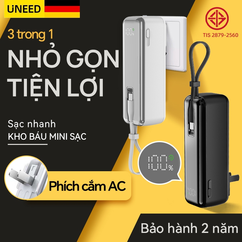 UNEED Sạc Dự Phòng MINI, Có kèm theo đầu cắm AC,Sạc nhanh 35W,6800mah, Pin dung lượng lớn,Nhỏ ...