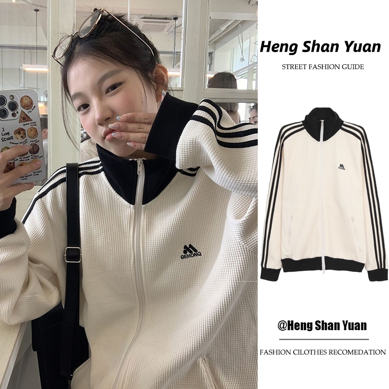 Heng Shan Yuan Đồng phục bóng chày nữ giản dị phong cách Mỹ áo khoác cổ ...