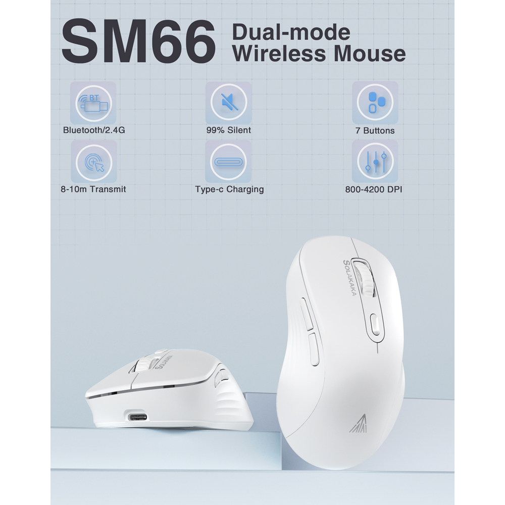 Chuột không dây SOLAKAKA SM66 Bluetooth / Pin 2.4G 400mAh với DPI 6 tốc ...
