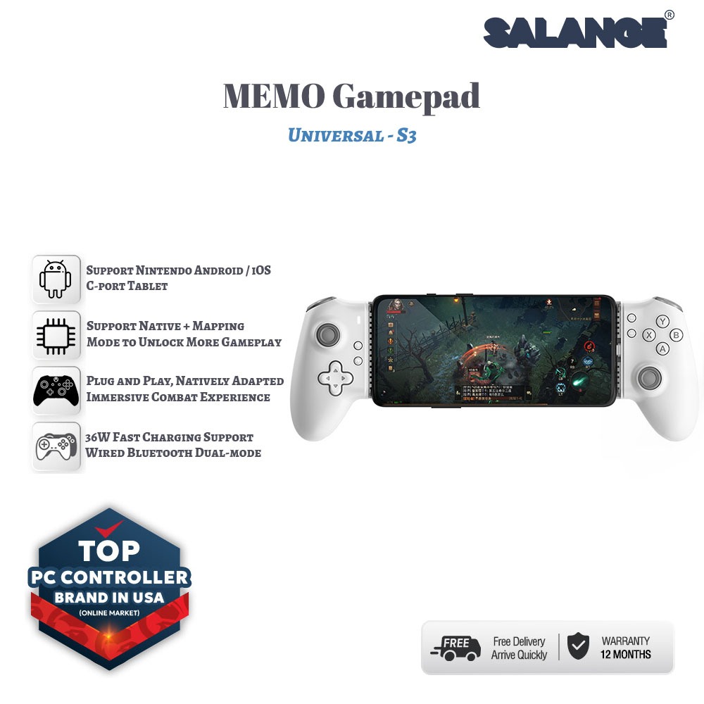 Salange NEW MEMO S3 Tay cầm điều khiển điện thoại di động Type-C với cần điều khiển hiệu ứng ...