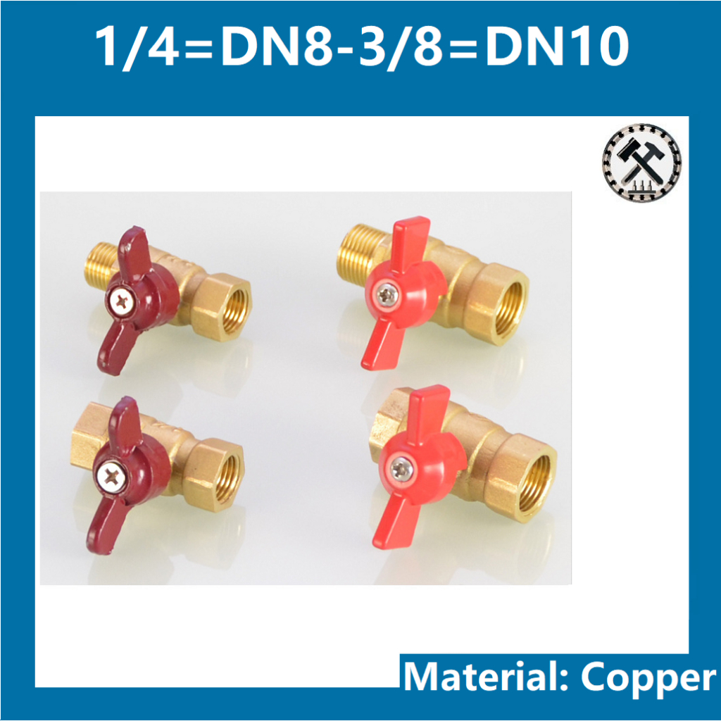 [Kh] Van bi đồng tay cầm bướm có dây ngoài đôi và van bi ren dây bên trong, van bơm khí nén ...