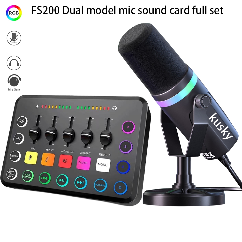 Kusky FS200 Micro Năng Động USB / XLR Chế Độ Kép Mic RGB USB Chơi Game ...