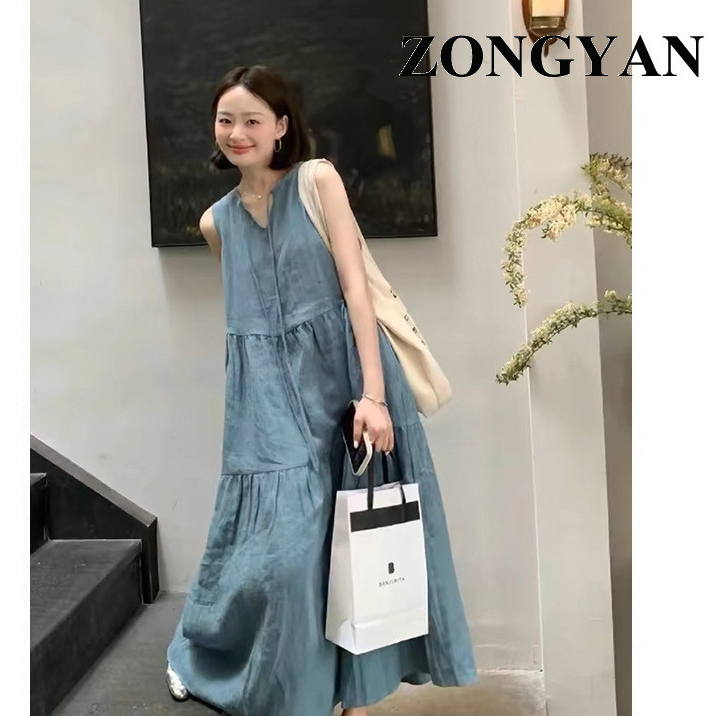 Zongyan Hàn Quốc Nữ Thời Trang Rời Cổ Điển V - Chữ Cái Váy Không Tay denim Giả GM2463MG8 ...