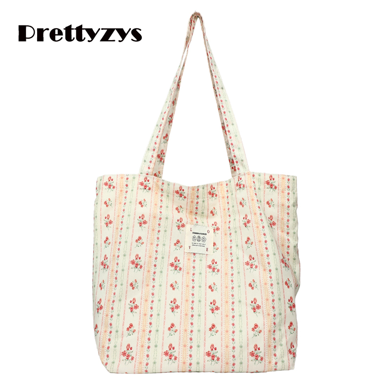 Tote Bag Prettyzys 2024 Korean Large capacity Shoulder Bag Floral Canvas Bag For Women | Shopee ...
