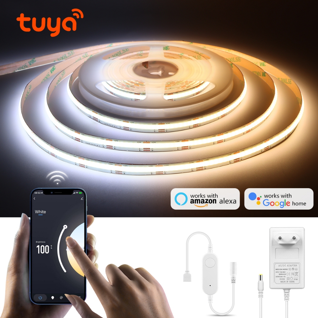 Tuya Smart WiFi COB CCT LED Strip Light DC24V 3M 5M 2700K-6500K Băng ...