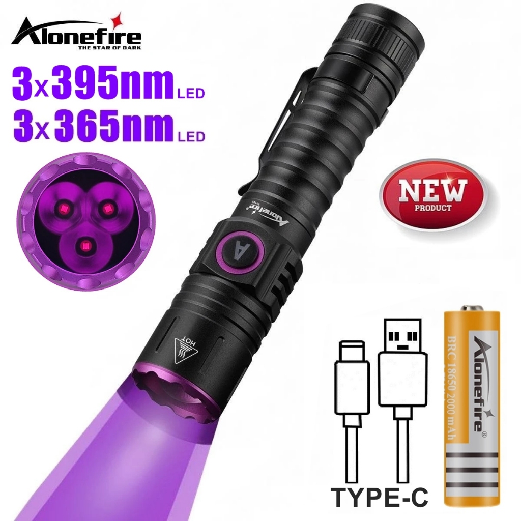 Alonefire SV103 15W Công Suất Cao UV 395 / 365nm USB Sạc Đèn Pin Chó Mèo Nước Tiểu Tinea Quặng ...