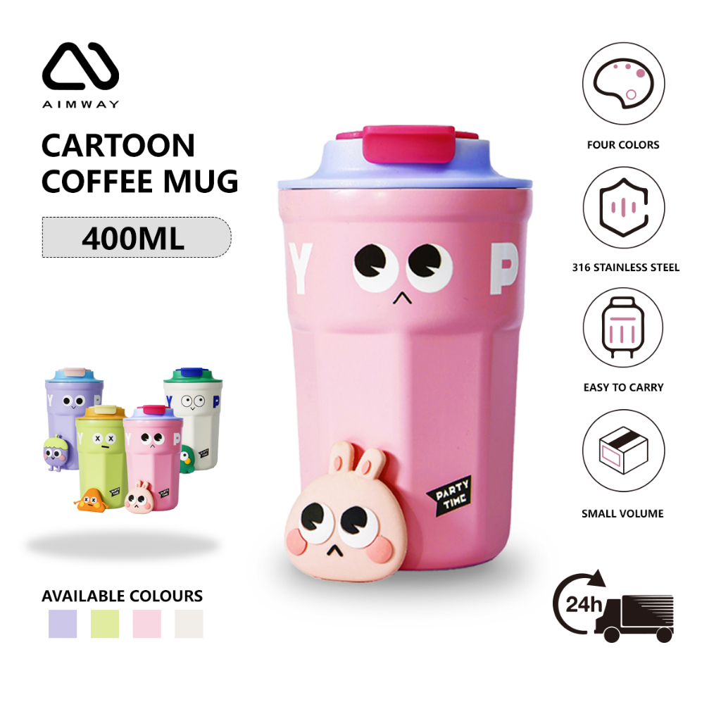 Cốc cà phê hoạt hình 400ml AIMWAY, thép không gỉ 316, dễ mang theo ...
