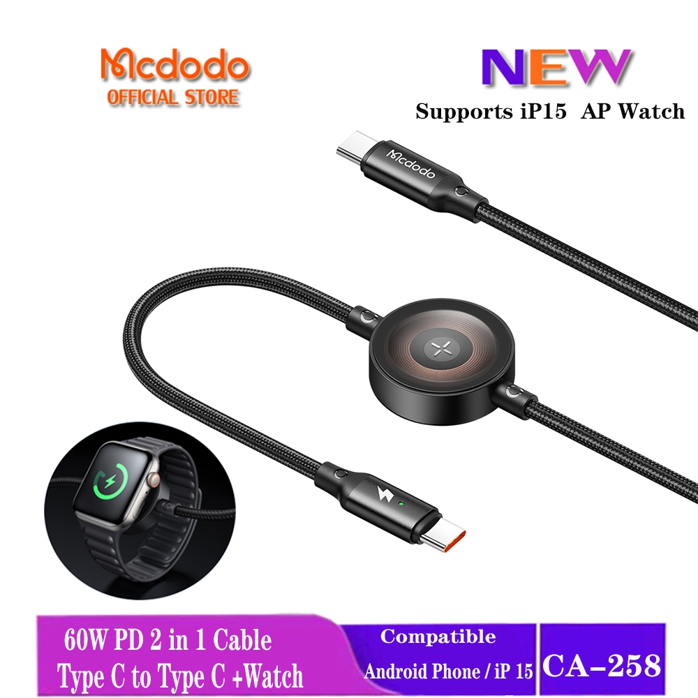 Cáp sạc nhanh Mcdodo 60W PD 2 trong 1 Type C sang Type C + Ap cho máy tính xách tay iP 15 Pro ...