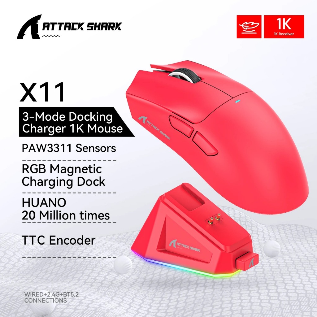 Chuột không dây Attack Shark X11, Kết nối ba chế độ 2.4GHz / Có dây ...