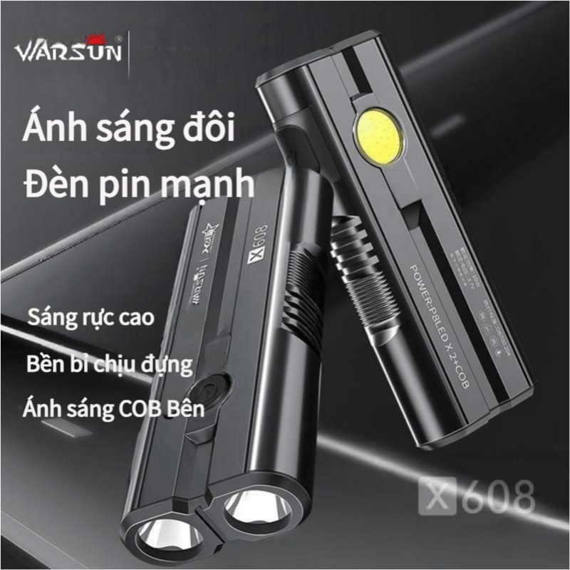 Đèn pin LED Warsun X608 Đèn pin COB có thể sạc lại siêu sáng Đèn pha di ...