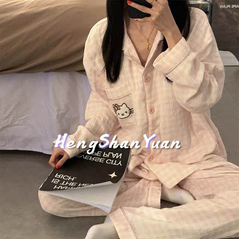 Heng Shan Yuan Bộ đồ ngủ nữ Quần dài tay dáng rộng homewear màu hồng ...