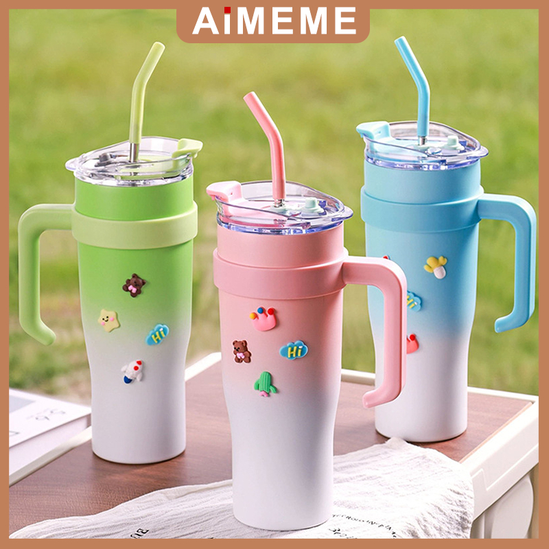 Cốc giữ nhiệt 304 1.2L Thép không gỉ cao cấp bên trong 304 có tay cầm và ống hút thời trang ...