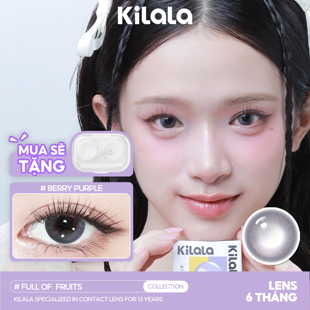 Kính áp tròng Kilala màu tím Berry Purple lens cận 6 tháng DIA 14.2mm ...
