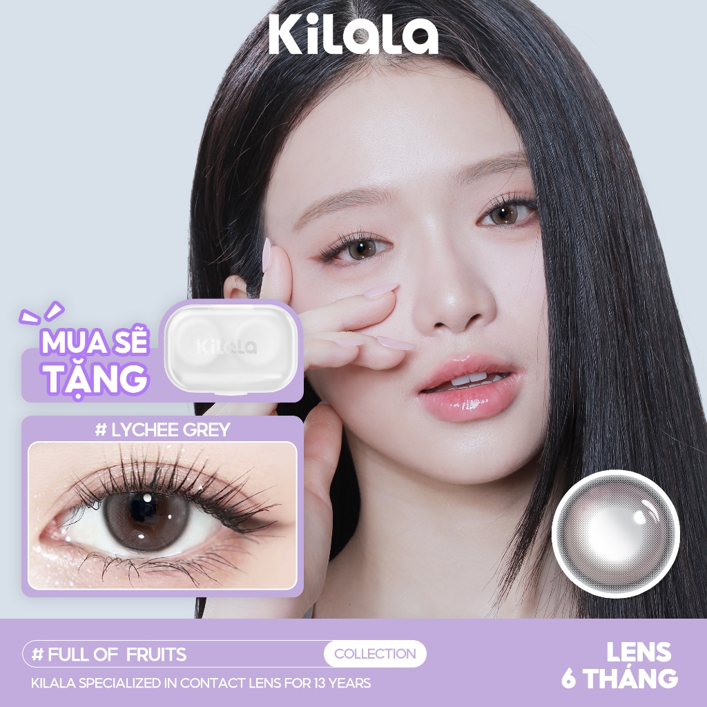 Kính áp tròng Kilala màu xám Lychee Grey lens cận 6 tháng DIA 14.2mm có độ (0-8) 1cặp | Shopee ...