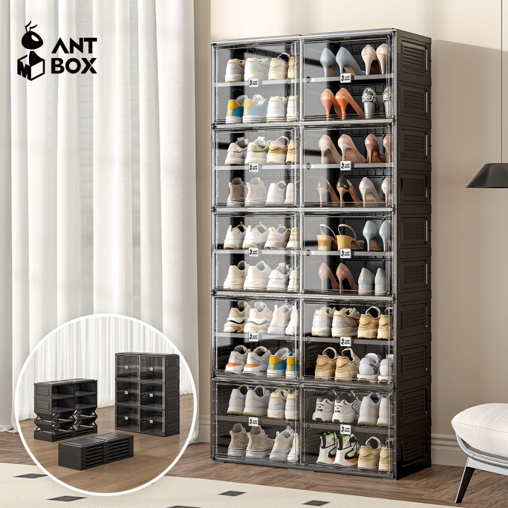 Tủ Đựng Giày Màu Đen 🔥ANTBOX 16-40 Đôi Tủ Có Bánh Xe Hộp Lưu Trữ Trưng Bày Giày Dễ Dàng Lắp Đặt ...