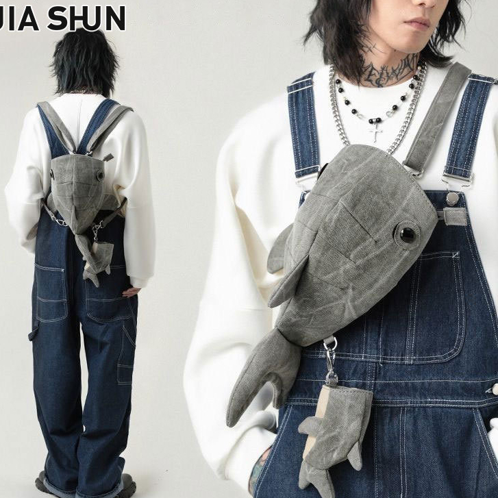 JIA SHUN Ba lô thiết kế cá mập hợp thời trang, túi đeo chéo đa năng của ...