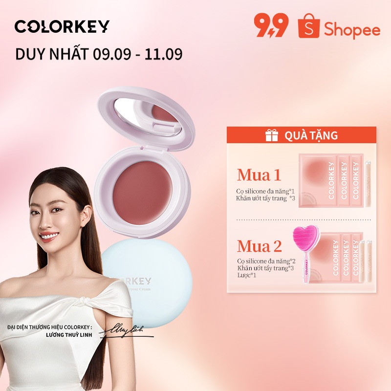Kem má hồng COLORKEY có thể làm phấn mắt và son môi 3 trong 1 đa năng mềm mại và dễ tán 2.5g ...