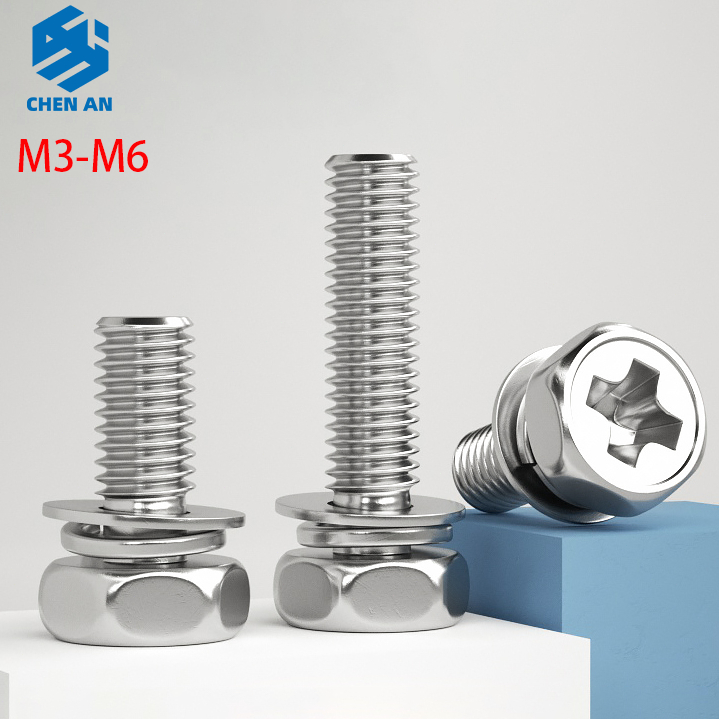 M3 M4 M5 M6 Cross Recessed Phillips Hex Head Sems Vít Thép không gỉ 304 ...