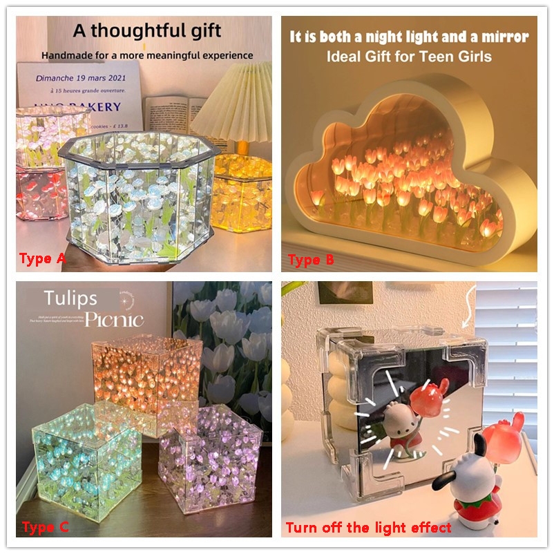 Tự Làm Hoa Tulip Hoa Hồng Gương Khối Đèn Led Đèn Ngủ Cloud Abs Khung Handmade Hình Ảnh Quà Tặng ...