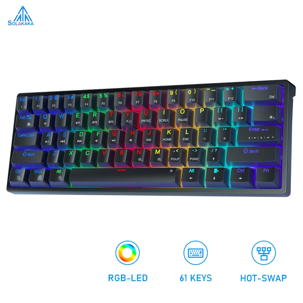 Bàn phím cơ khí AULA Solakaka SK961 Bluetooth 5.0/2.4G/có dây 61 phím ...