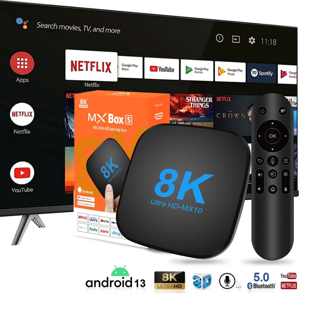 Tv Box Android TV 13.0 tích hợp điều khiển từ xa cho đồ họa rõ ràng phù ...