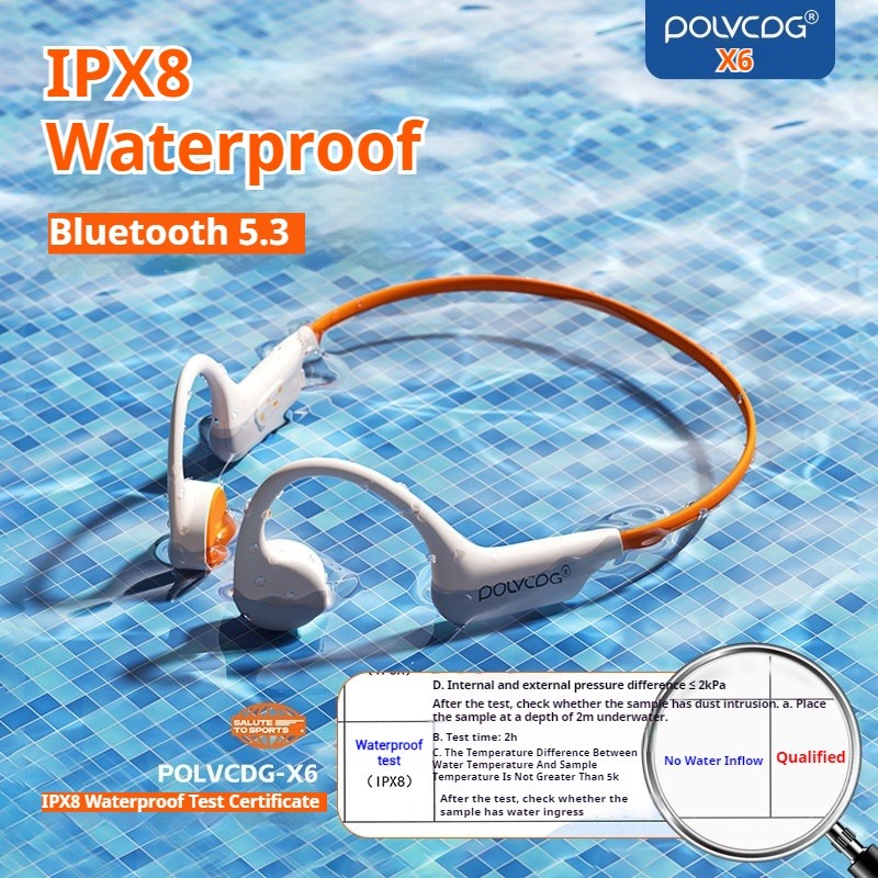 Polvcdg -X6 IPX8 Tai nghe Bluetooth không dây dẫn xương chống nước 32G Bài tập 5.3 Tai nghe ...