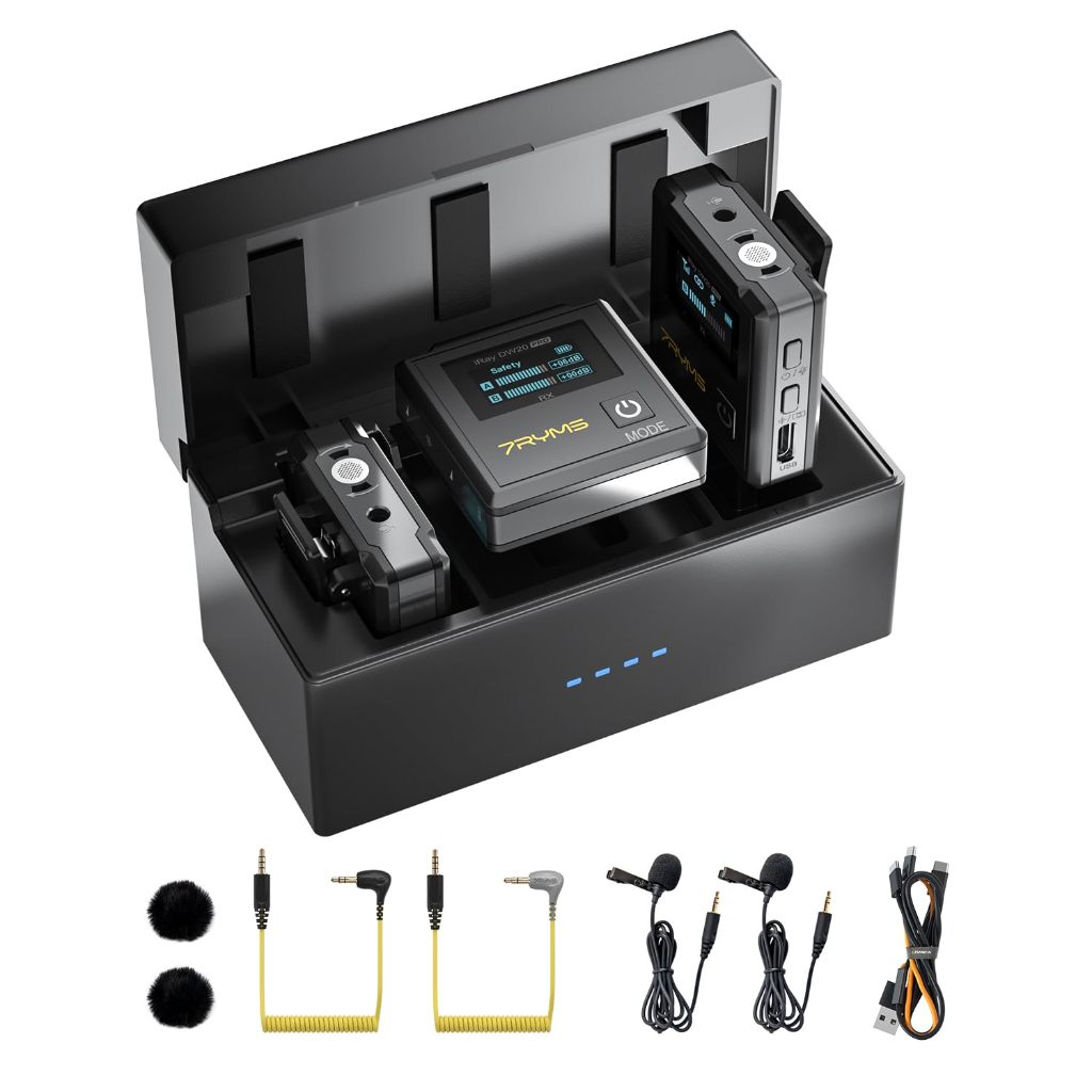 Micro Lavalier không dây 7RYMS iRay DW20 PRO có hộp sạc, khử tiếng ồn, Mic ve áo không dây cho ...