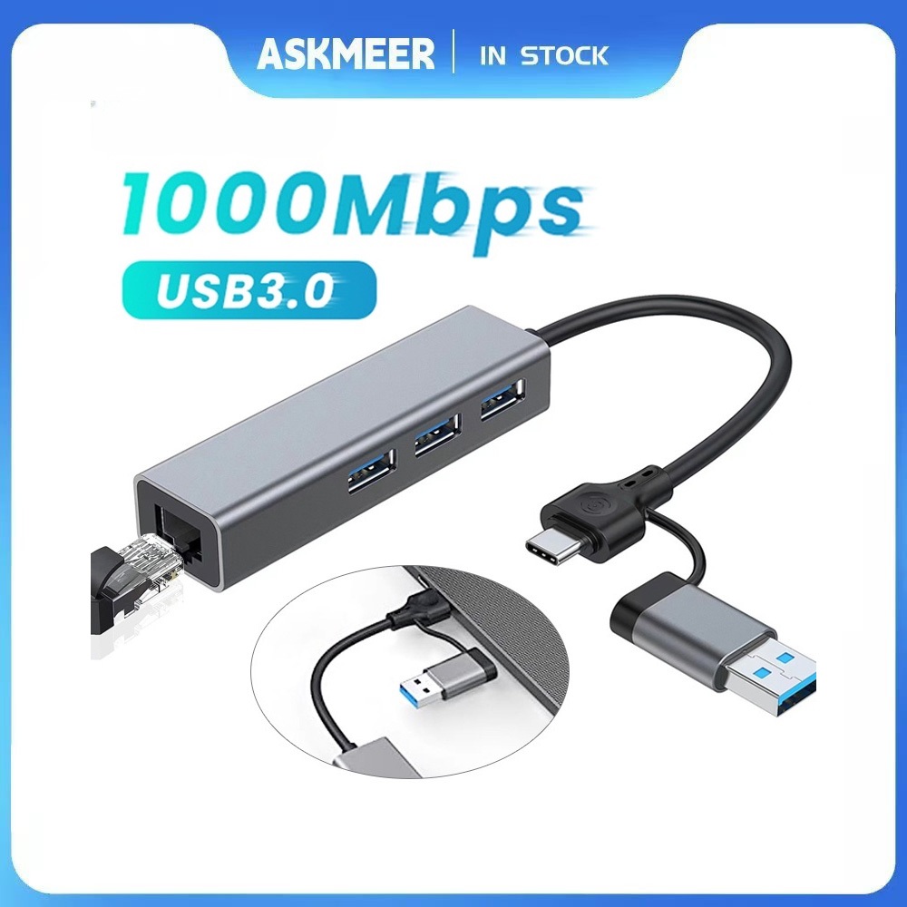 Bộ Chia 3 Cổng USB Type C Sang LAN RJ45 LAN Ethernet adapter 1000Mbps ...