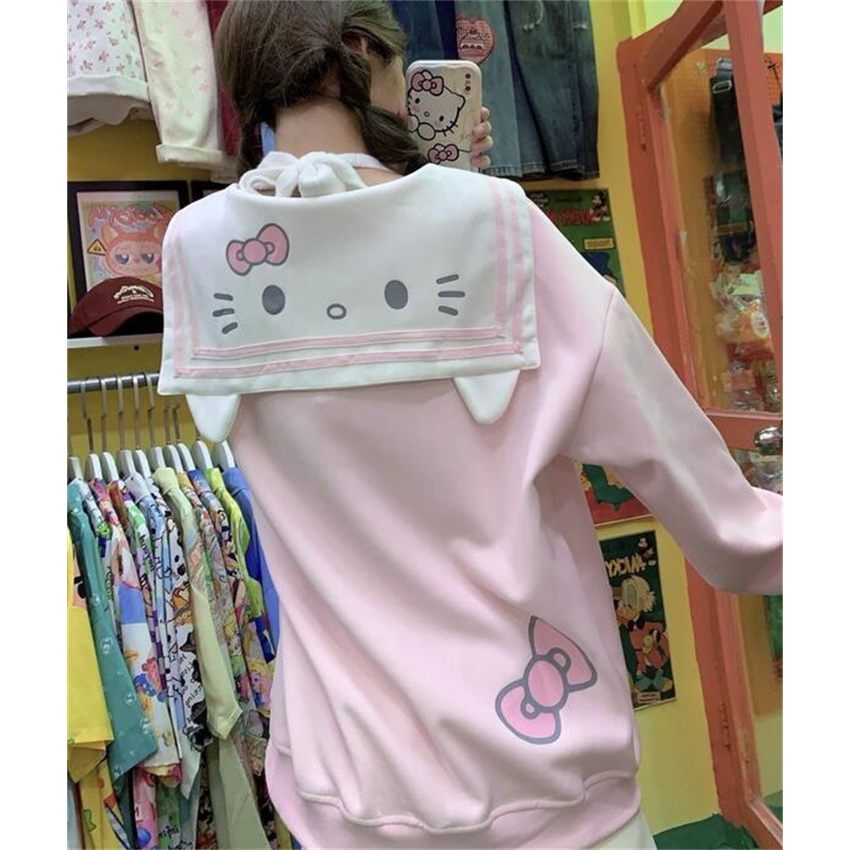 Cảm giác thiết kế dễ thương, áo hoodie có khóa kéo Hello Kitty, phong ...